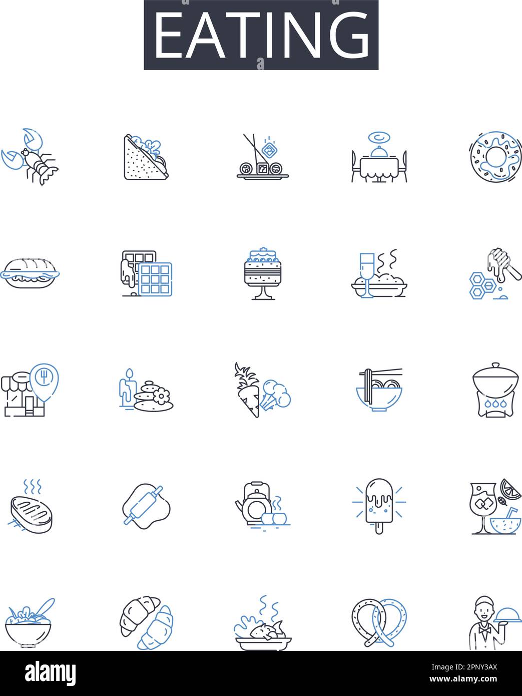 Eating line icons collection. Drinking, Feasting, Devouring, Noshing ...