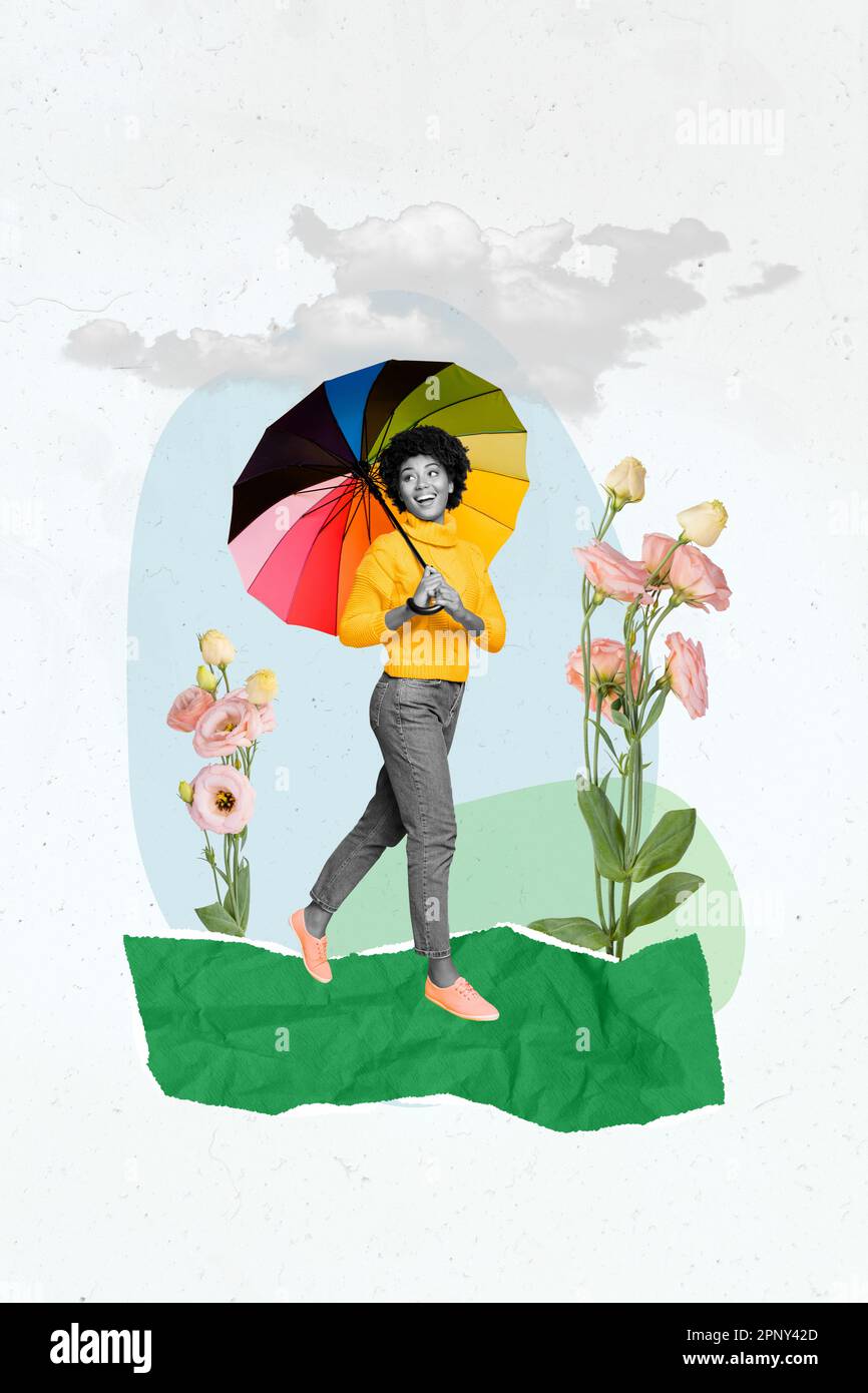 Vertical collage banner picture young charming girl female enjoy spring ...