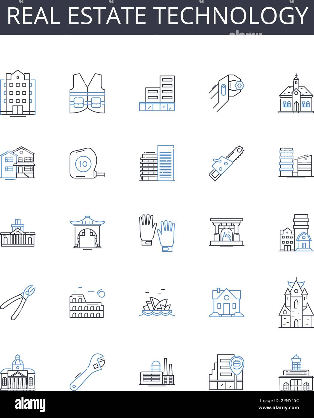 Real Estate Technology line icons collection. PropTech, Property ...