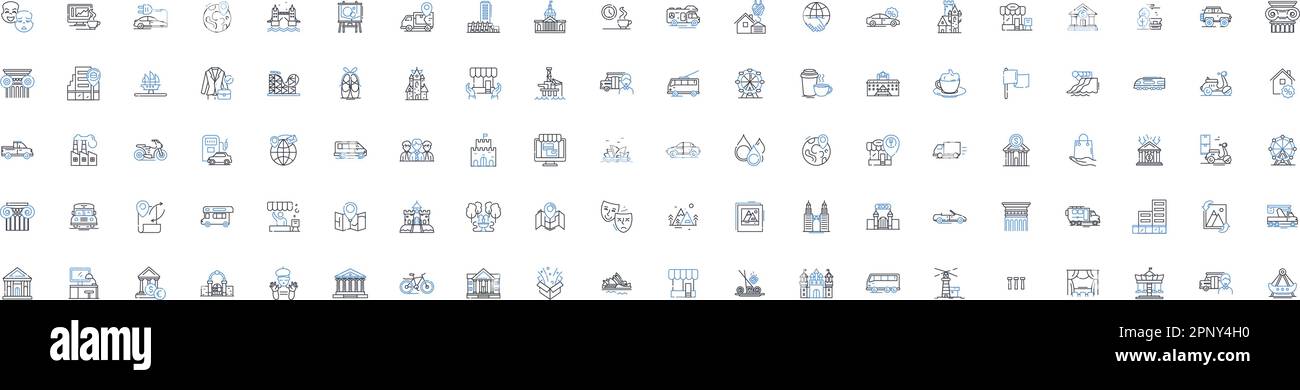 Town line icons collection. Charm, Serenity, History, Culture, Scenic ...