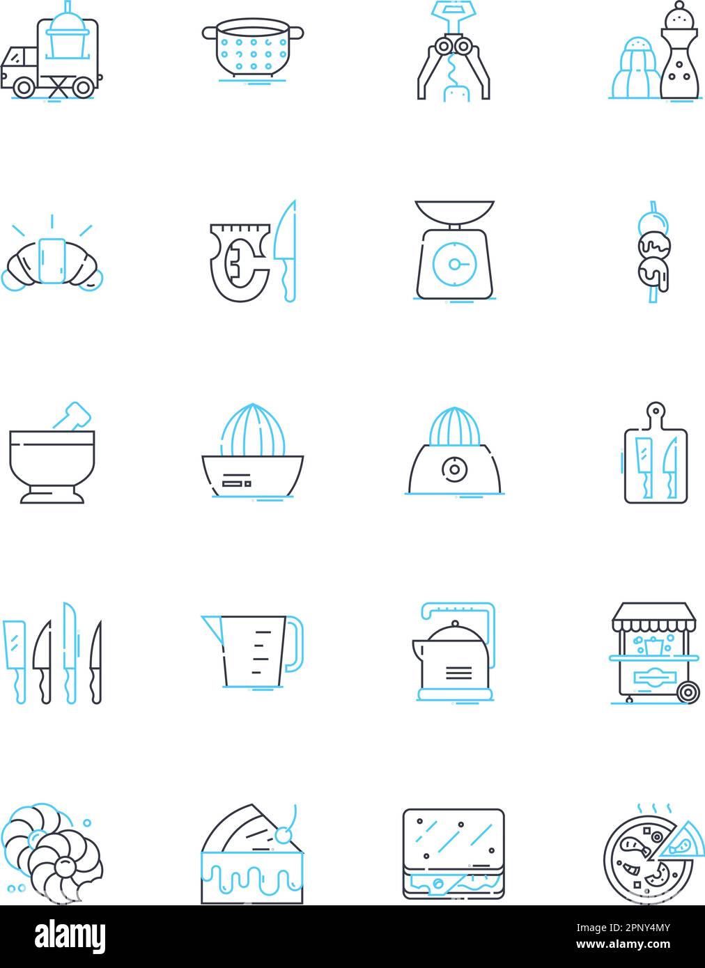 Food-preparation linear icons set. Chop, Blend, Bake, Saut?, Roast, Grill, Poach line vector and ...