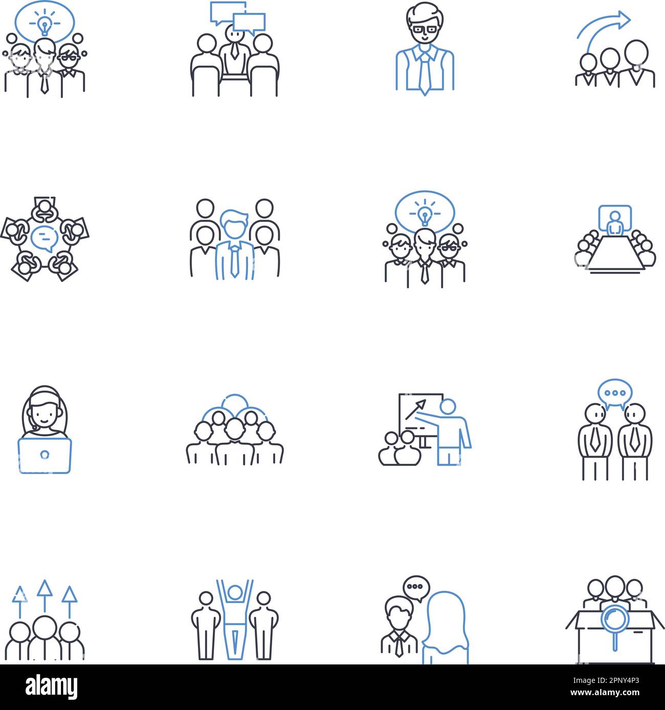Managerial direction line icons collection. Leadership, Guidance, Control, Vision, Empowerment ...