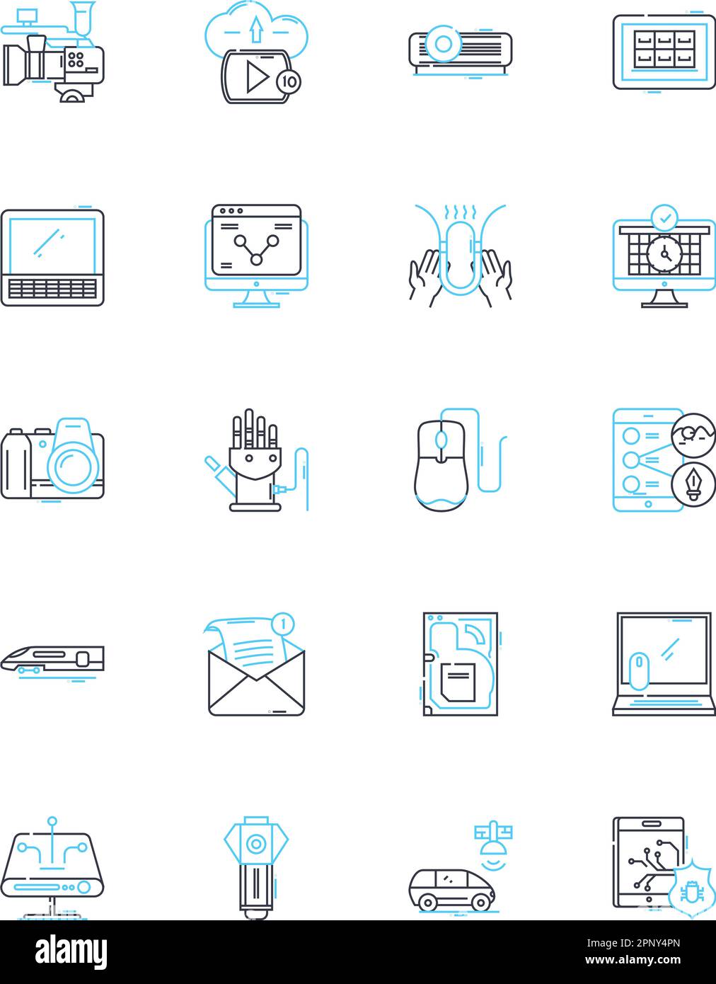 Digital media linear icons set. Broadcasting, Streaming, Interactivity, Content, Video, Audio ...