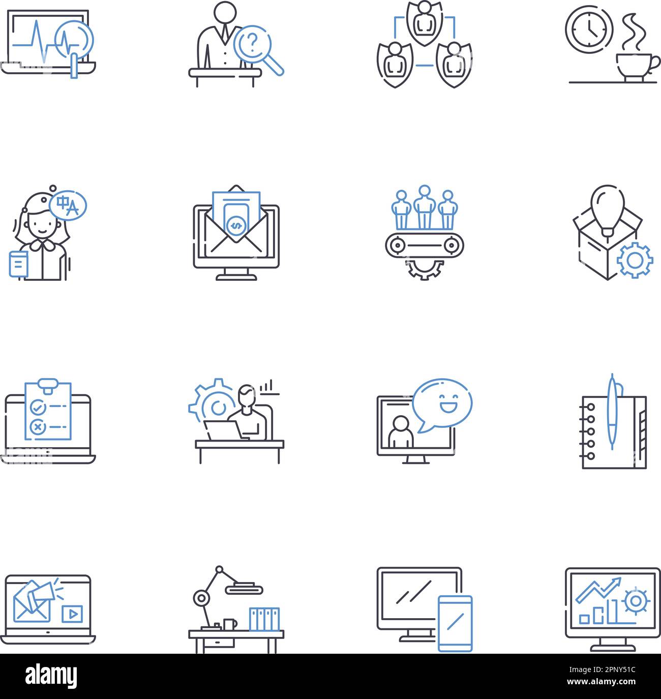 Working corporation line icons collection. productivity, efficiency ...