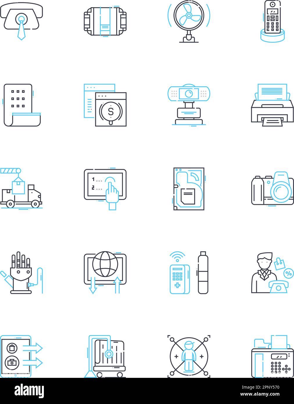 Digital gadgets linear icons set. Smartph, Tablet, Laptop, Computer, Camera, Headphs, Smartwatch ...