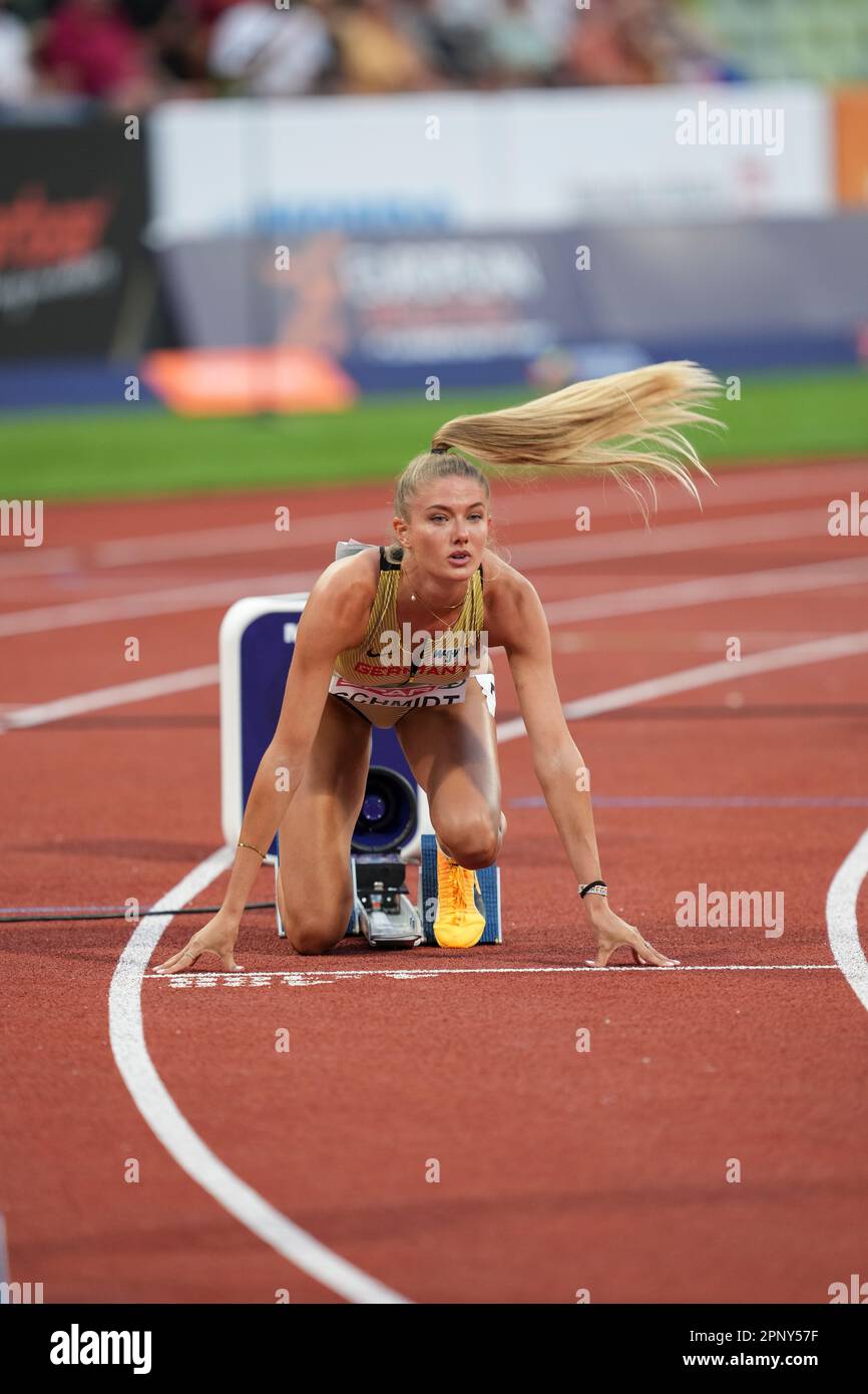 Alica Schmidt participating in the 400 meters of the European Athletics ...