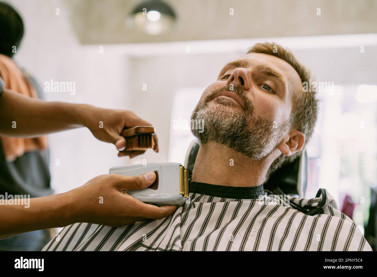 Barber shaving man in barbershop hi-res stock photography and images ...