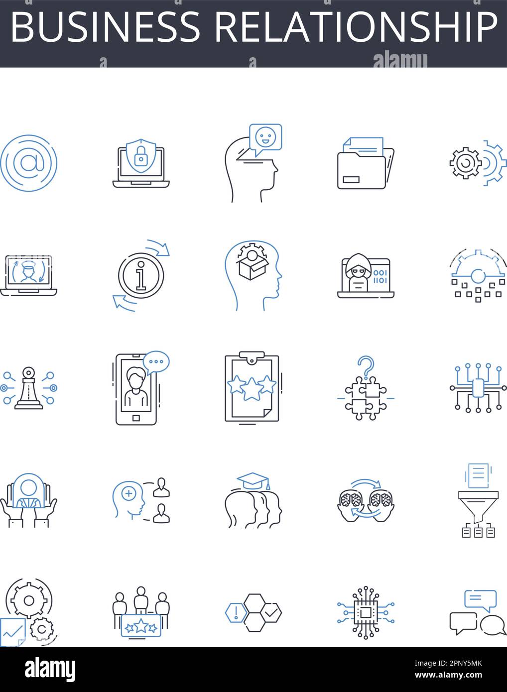 Business relationship line icons collection. Prospecting, Acquisition ...