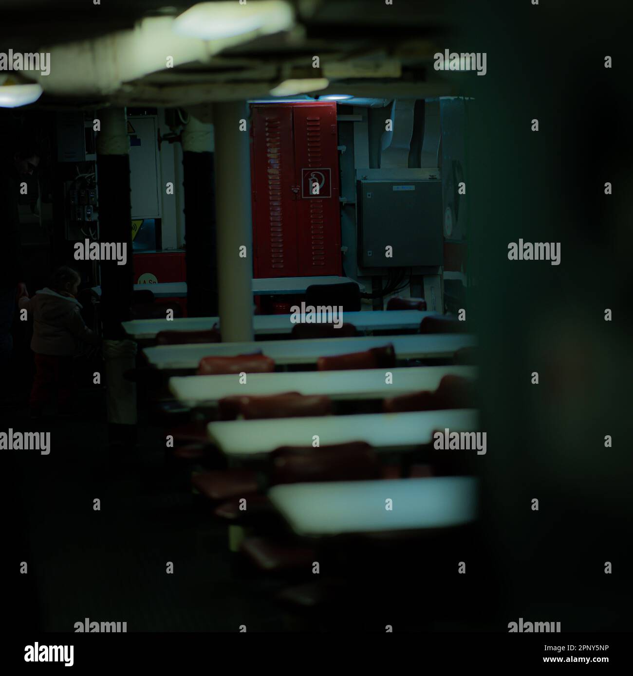 A top-down view of a rectangular table with a few rows of identical ...