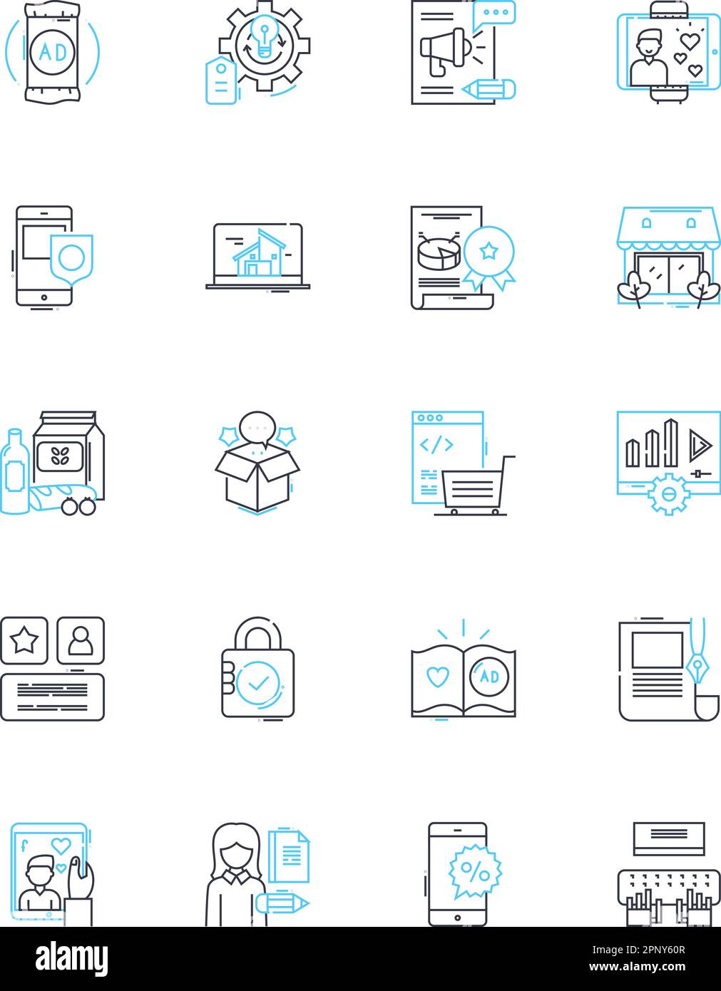 Sales tactics linear icons set. Persuasion, Closing, Objections ...