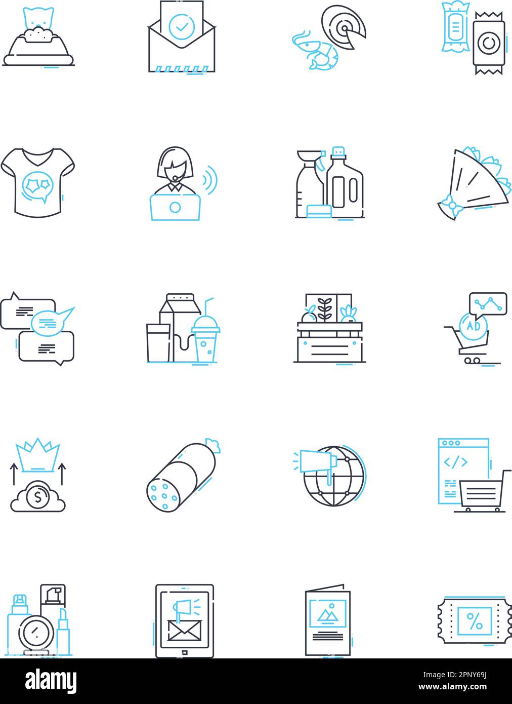 Grocery store linear icons set. Produce, Deli, Bakery, Meat, Dairy ...