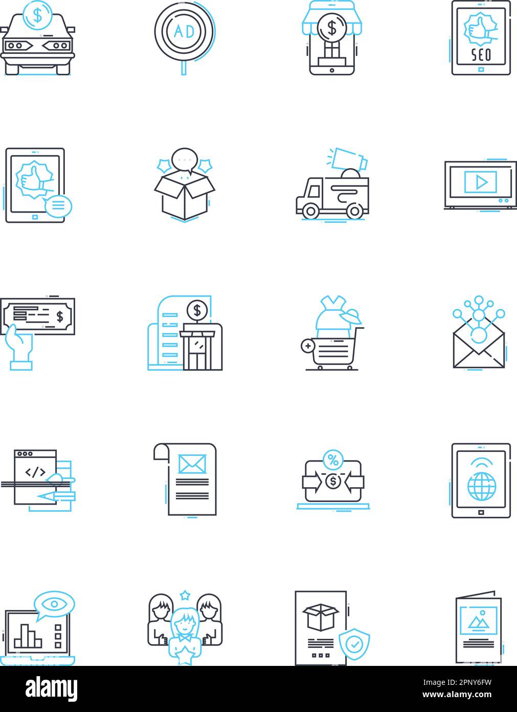 Advertising plan linear icons set. Promotion, Outreach, Branding ...