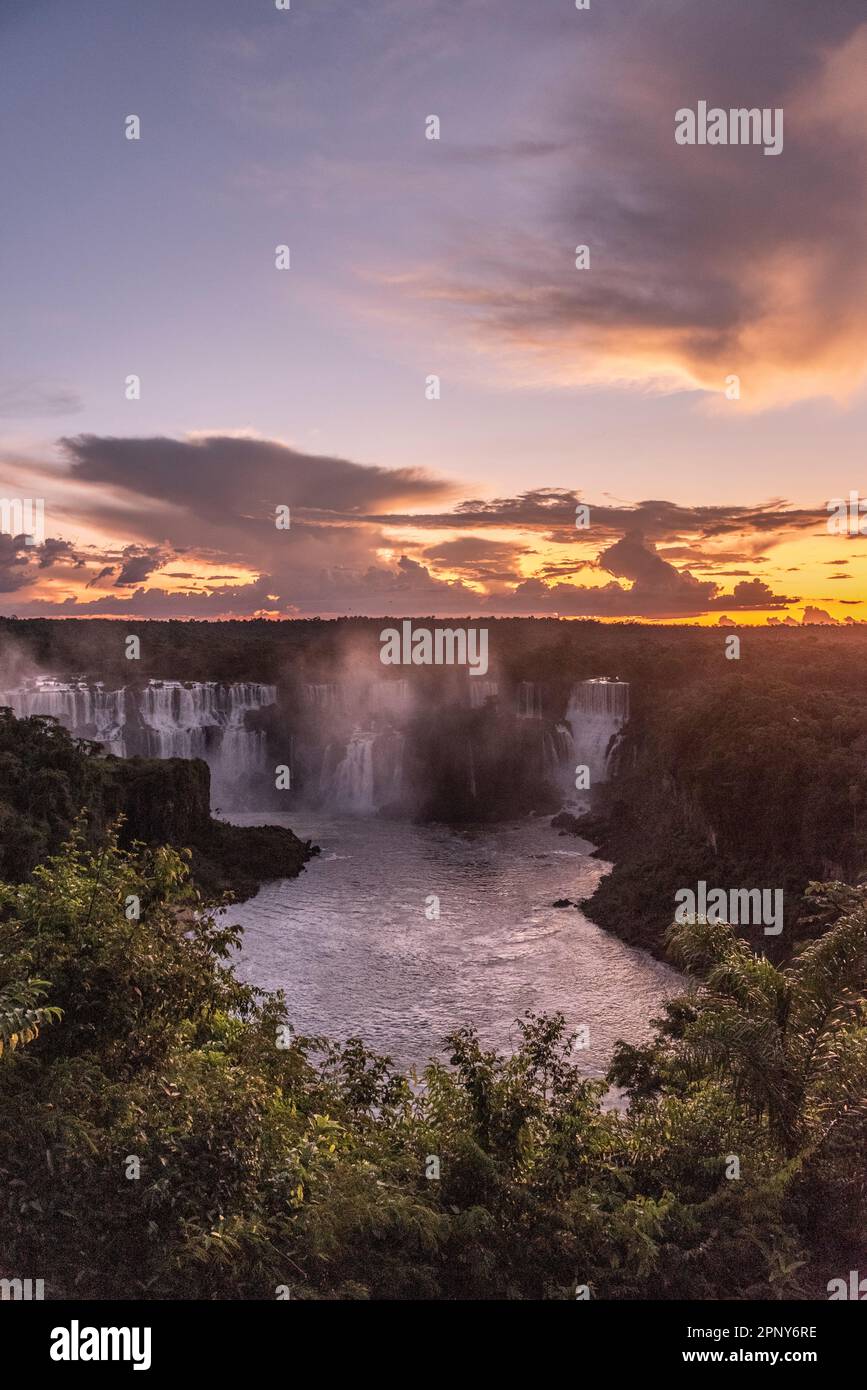 Beautiful view to Iguazu Falls waterfalls with green rainforest Stock ...