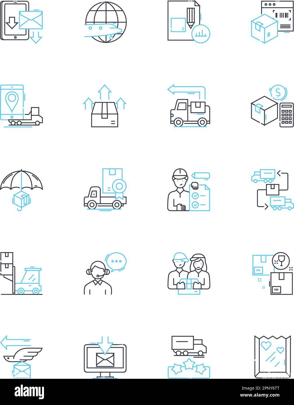 Courier linear icons set. Delivery, Dispatch, Logistics, Messenger, Shipment, Transport, Package ...