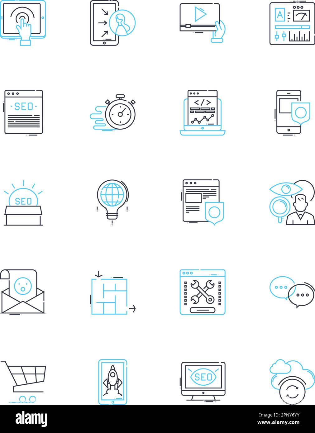 Blog outreach linear icons set. Collaborate, Engagement, Influencers ...