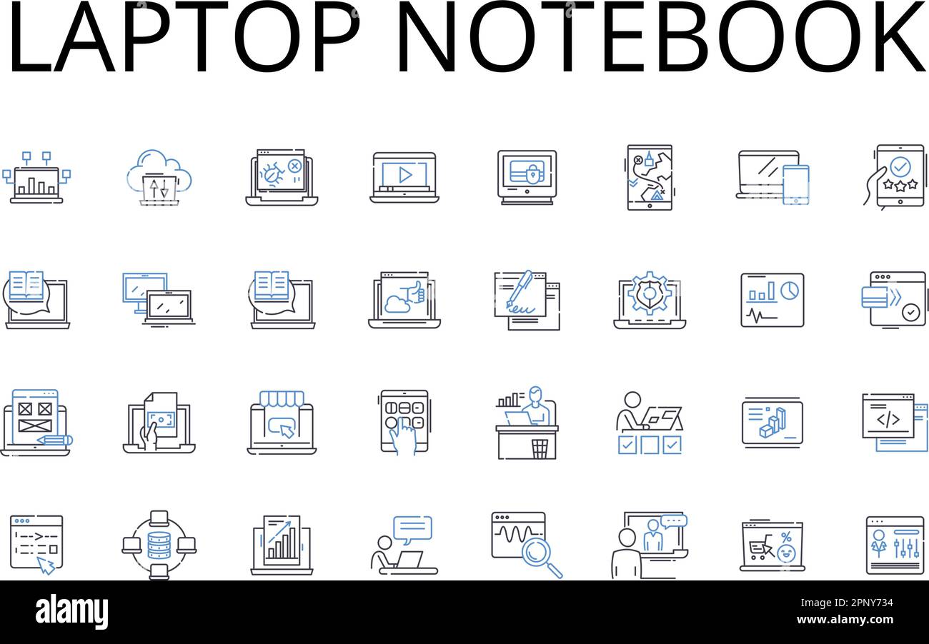 Laptop notebook line icons collection. Portable computer, Mobile computer, Notebook computer ...
