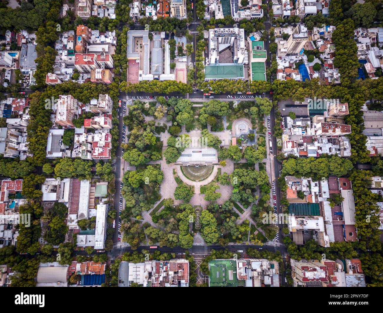 Beautiful aerial view to city buildings and green public square Stock ...