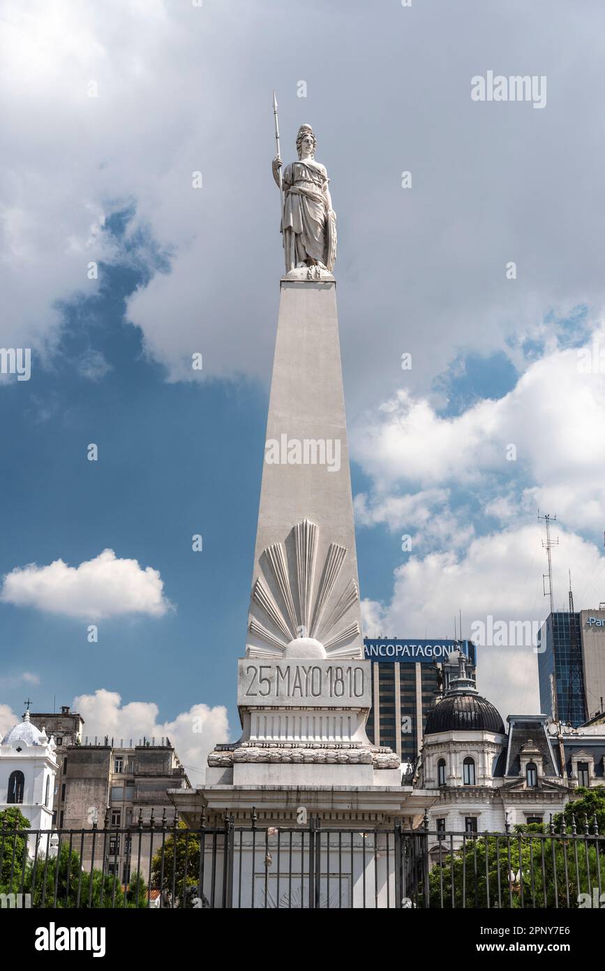Beautiful view to white obelisk historic monument in Plaza de Mayo ...