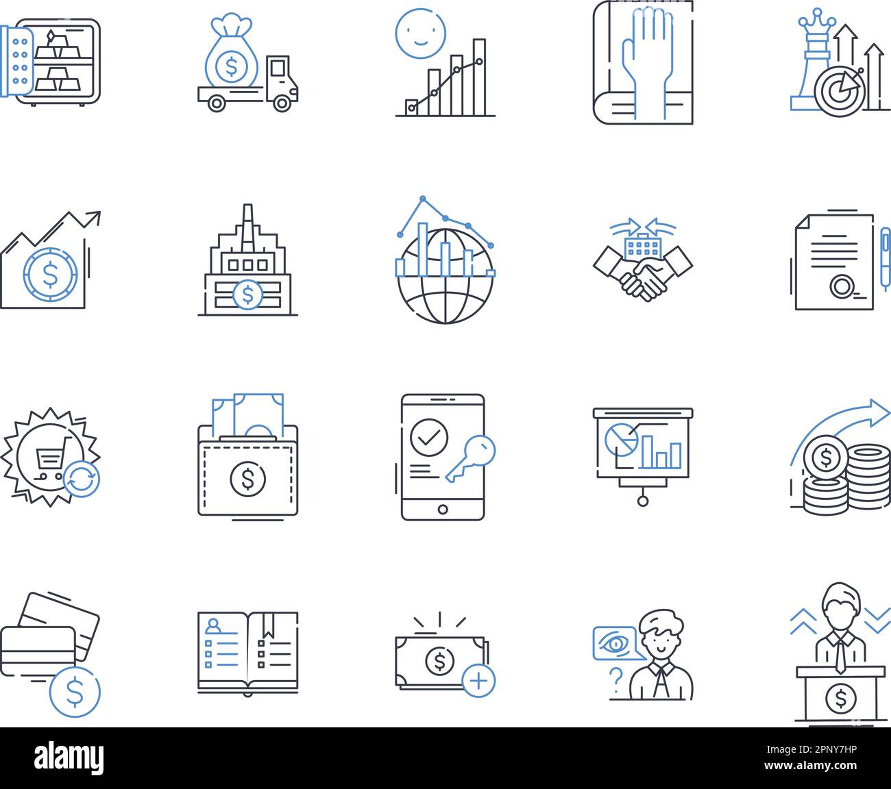 Economic system line icons collection. Capitalism, Market, Socialism ...