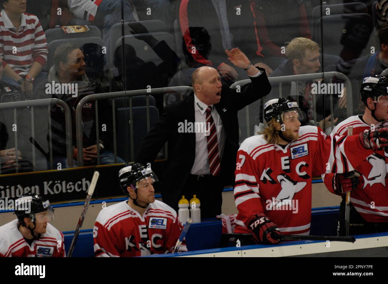 Doug Mason Trainer der Kölner Haie an der Bande, gibt Anweisungen ...