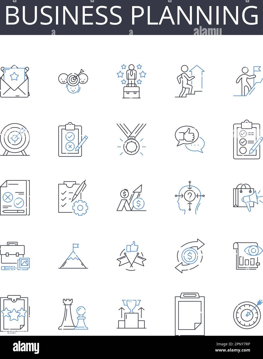 Business planning line icons collection. Marketing strategy, Financial ...
