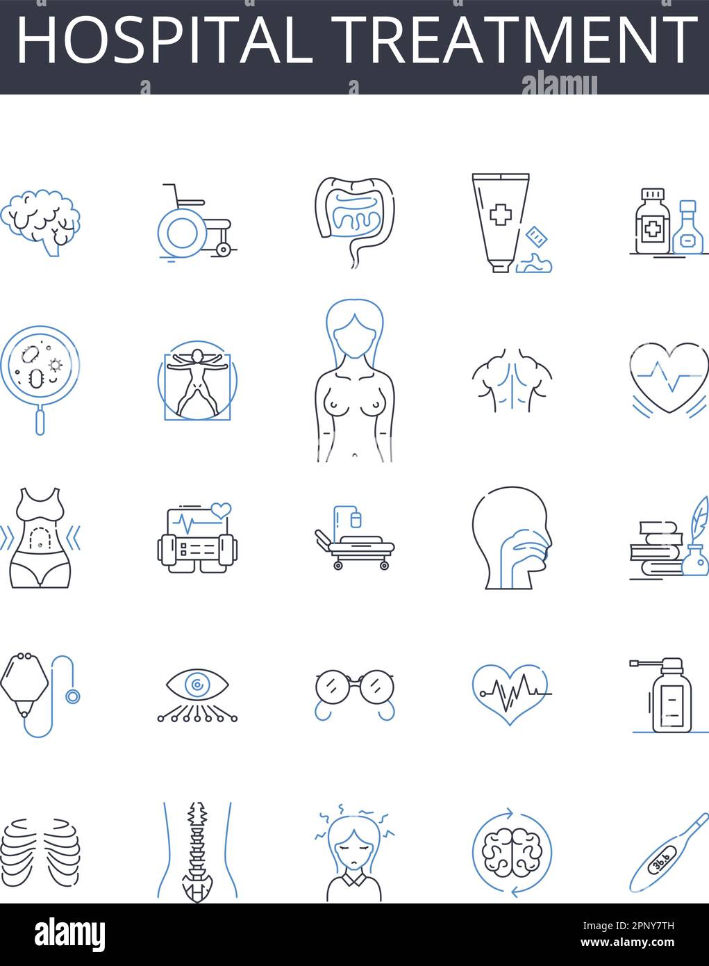 Hospital treatment line icons collection. Inventory, Shipment, Pallet ...