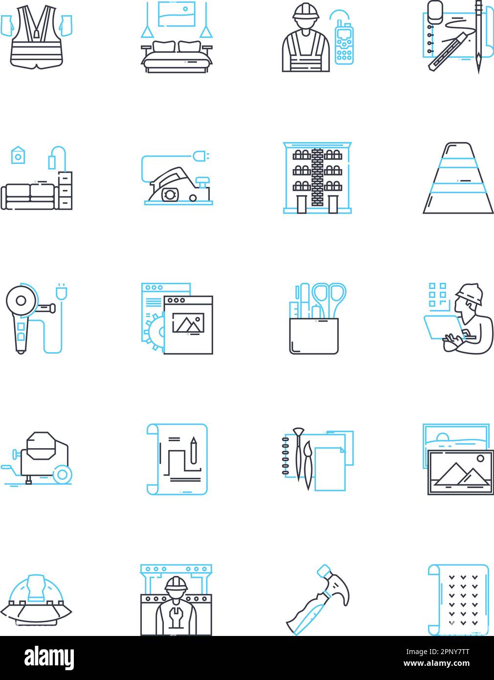 Construction supplies linear icons set. Lumber, Cement, Bricks, Steel ...