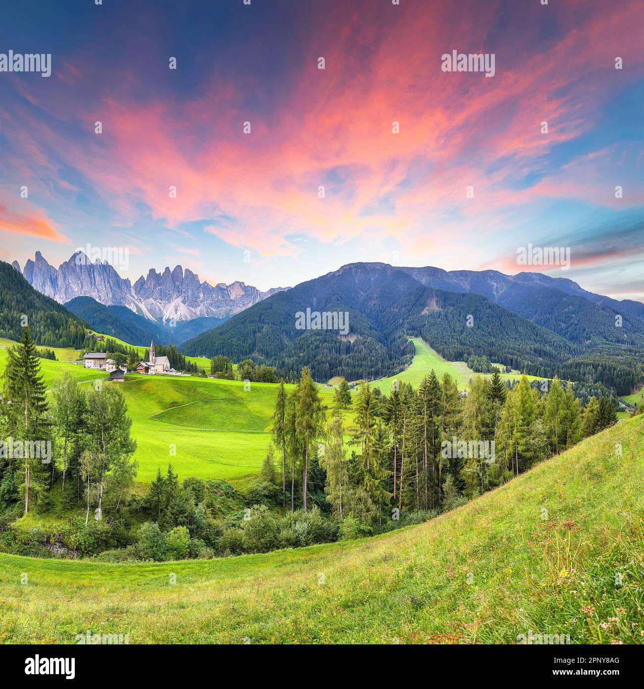 Marvelous scene of magnificent Santa Maddalena village in Dolomites ...