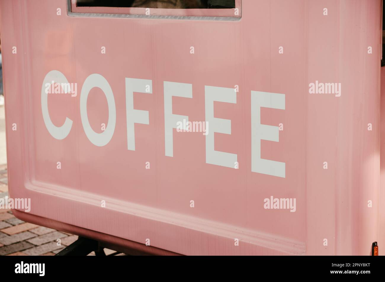 Coffee decal signage or sticker on pink coffee cart or mini bus truck ...