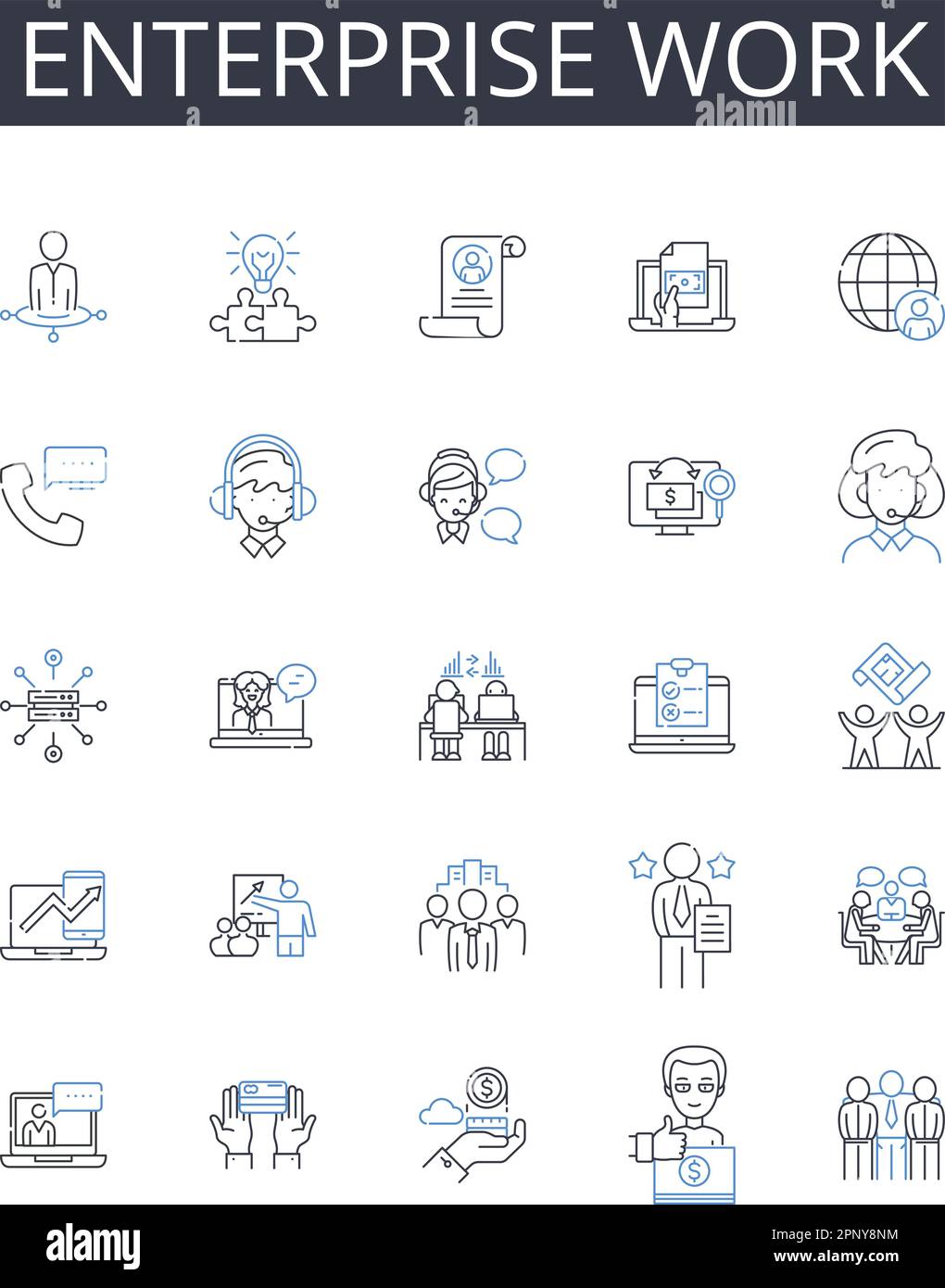 Enterprise work line icons collection. Bitcoin, Ethereum, Blockchain ...