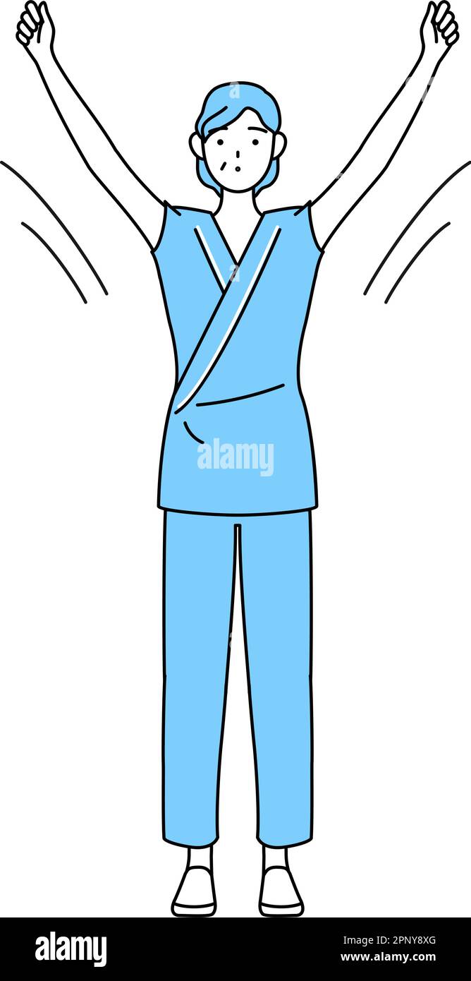 Middle-aged and senior female admitted patient in hospital gown doing ...