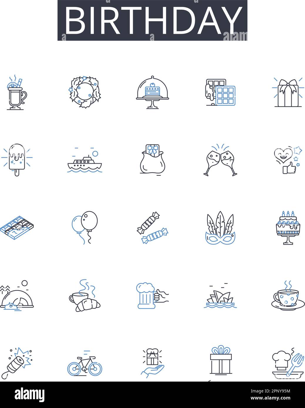 Birthday Line Icons Collection Collaboration Synergy Cooperation Unity Synchronization