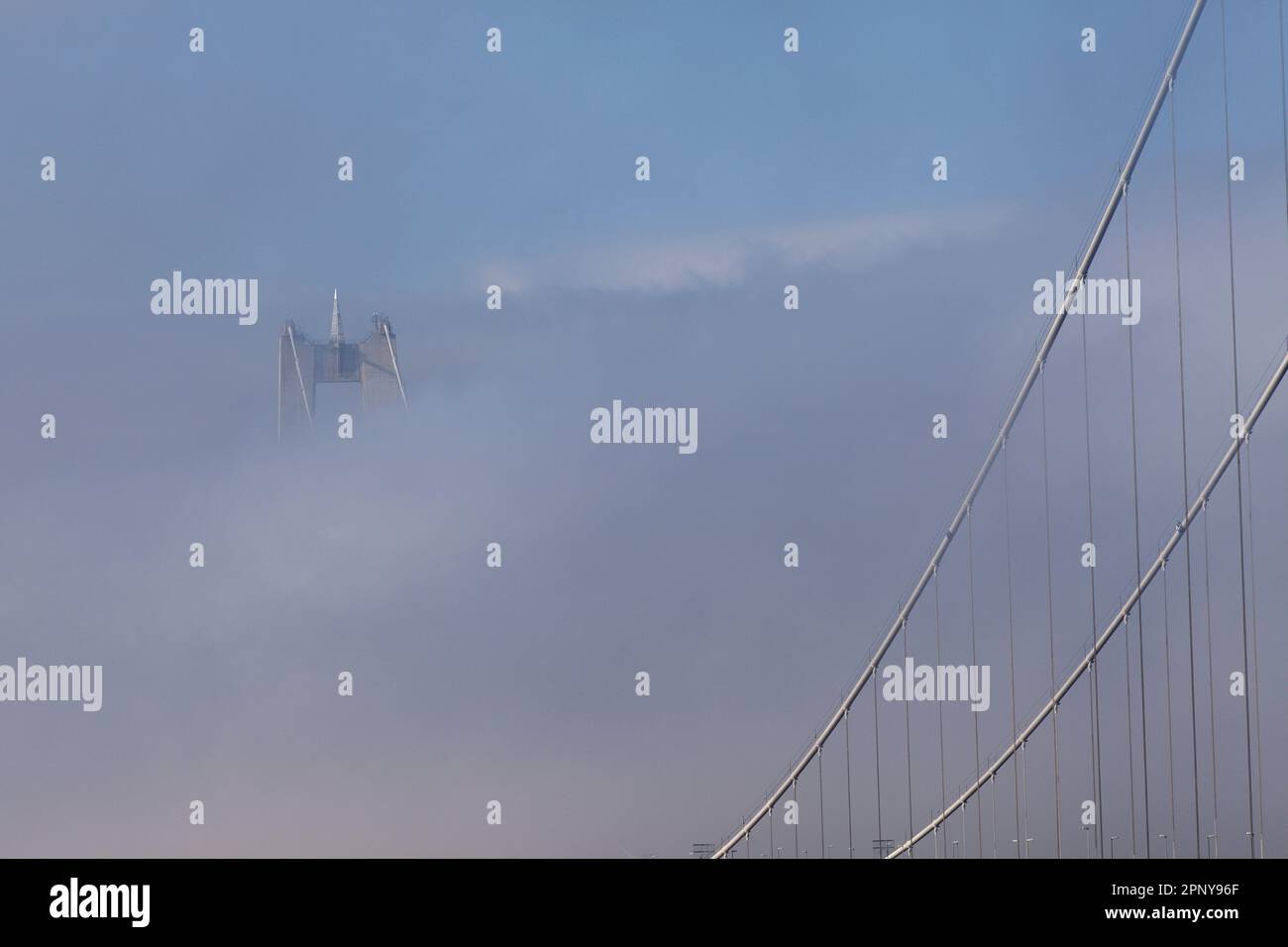 High Coast Bridge Sweden in fog and mist. The opposite background is ...