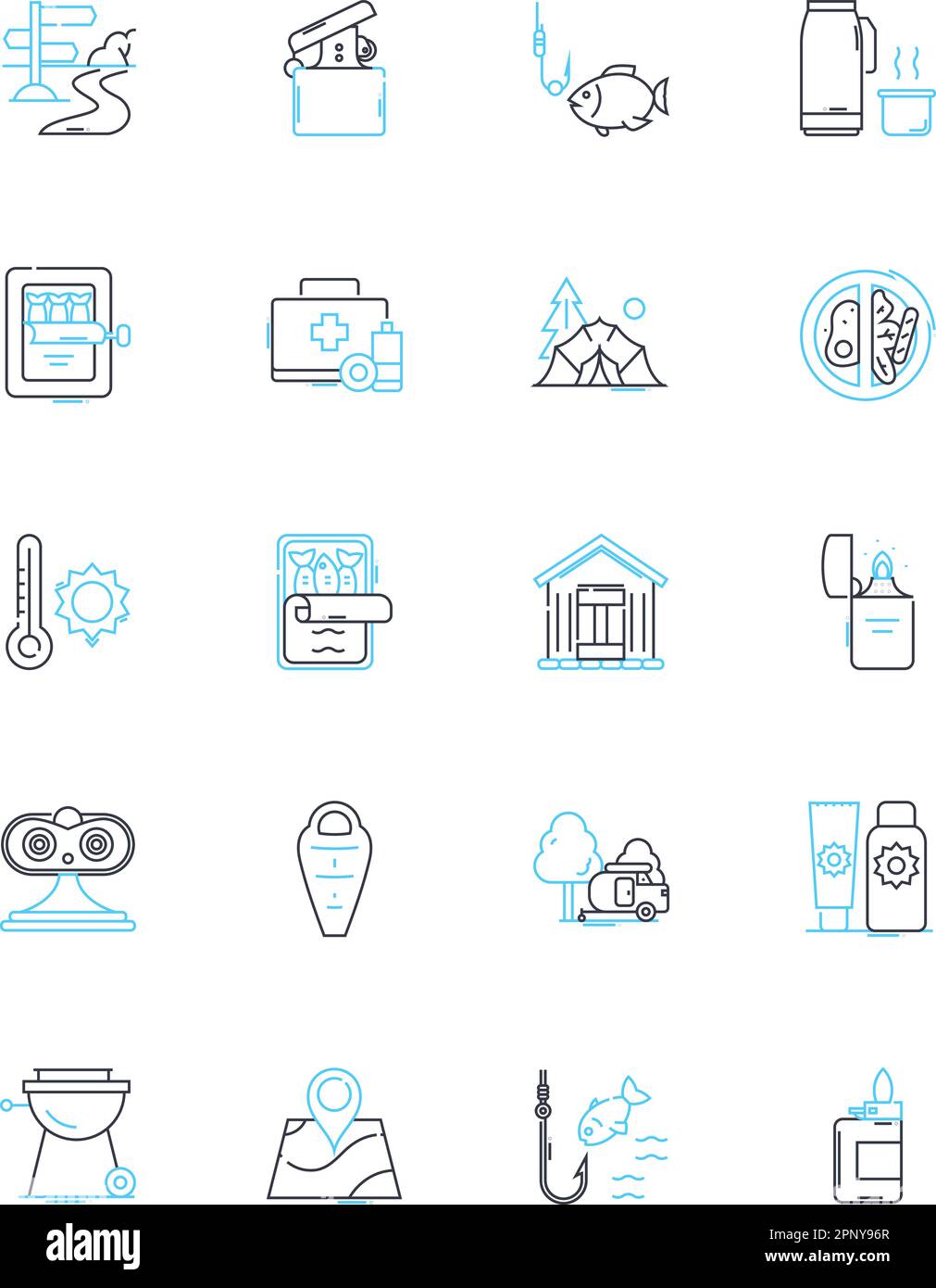 Trekking linear icons set. Adventure, Hiking, Mountains, Trail ...