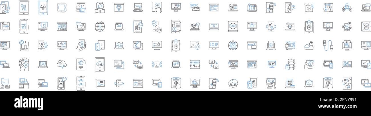 Computer hardware line icons collection. Processor, Motherboard, Graphics, Memory, Storage ...