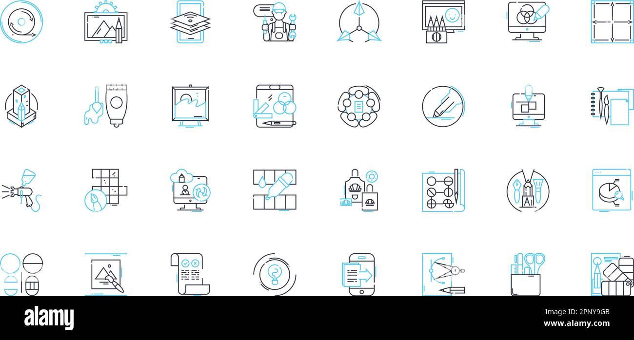 Fine Art linear icons set. Brushstrokes, Gallery, Sculpture, Canvas ...