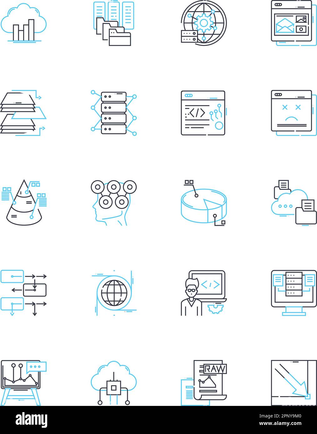 Budget management linear icons set. Planning, Tracking, Analysis ...