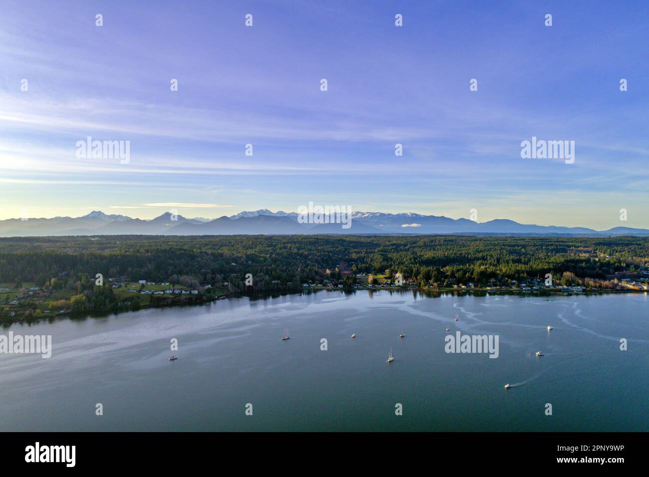 The Olympic Mountains and Liberty Bay from Poulsbo, Washington Stock ...