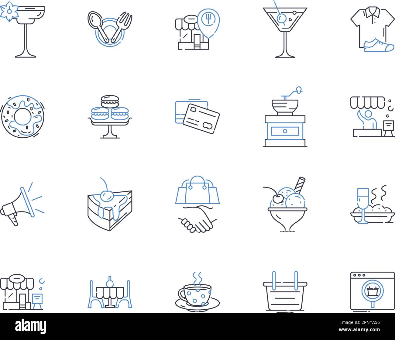 Convenience market line icons collection. Snacks, Beverages, Groceries ...