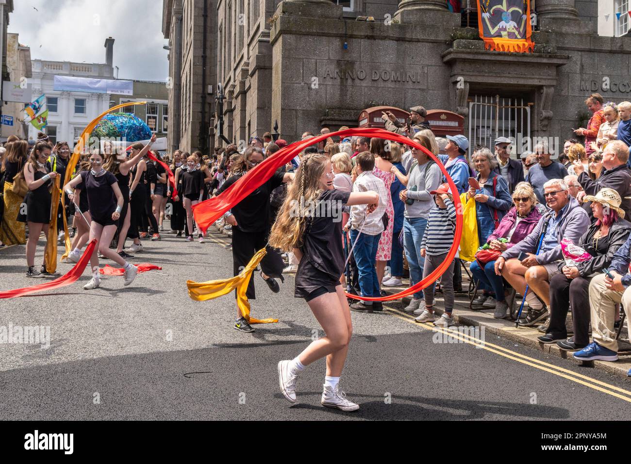 School students ribbon dancing in the Mazey Day parade celebrations as ...
