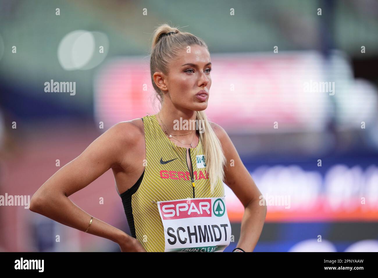 Alica Schmidt participating in the 400 meters of the European Athletics ...
