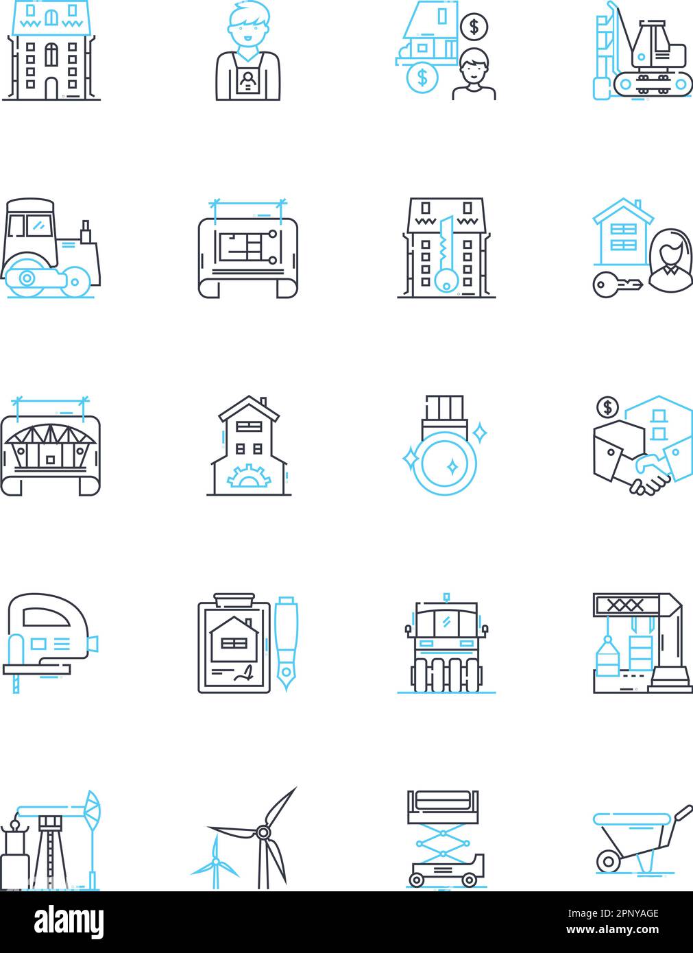 Metropolis building linear icons set. Skyscraper, Tower, Megacity ...