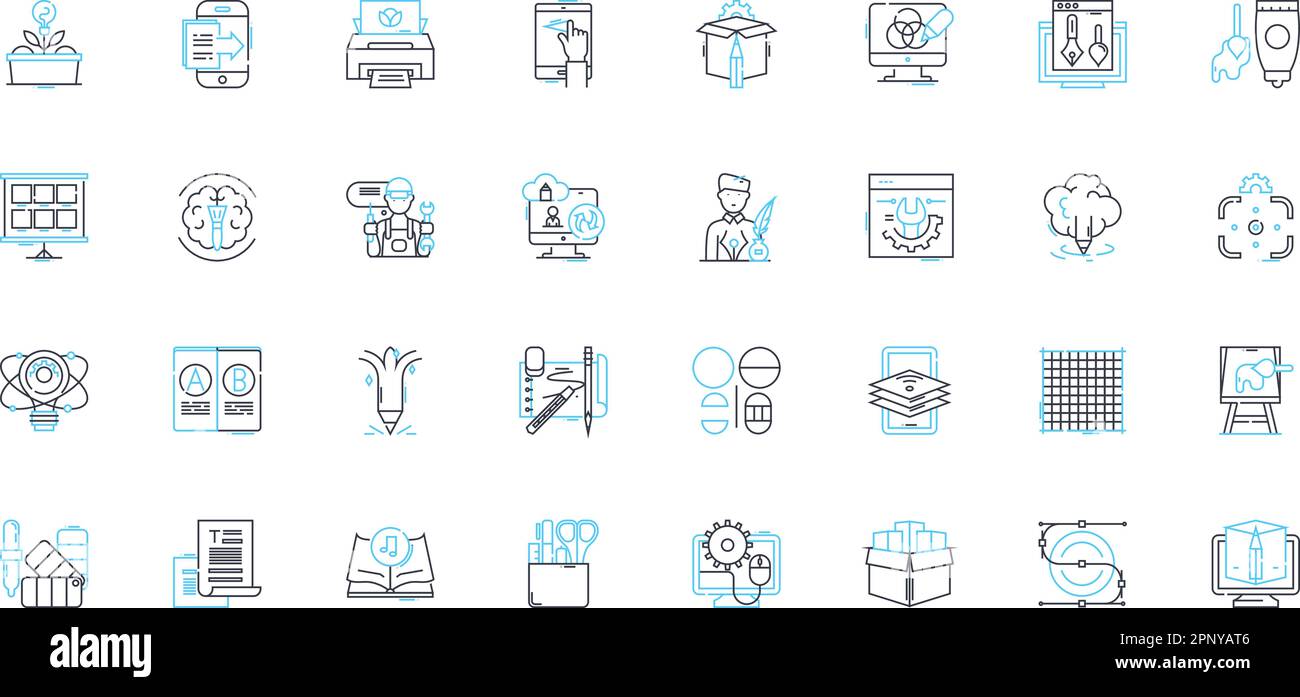 Strategic planning linear icons set. Vision, Goals, SWOT, Tactics ...