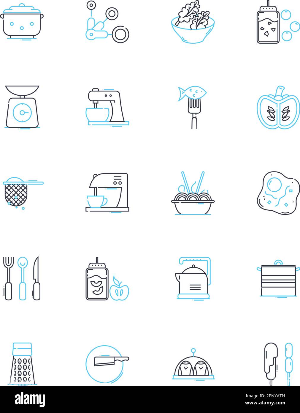 Cuisine Preparation linear icons set. Saut?ing, Grilling, Roasting ...