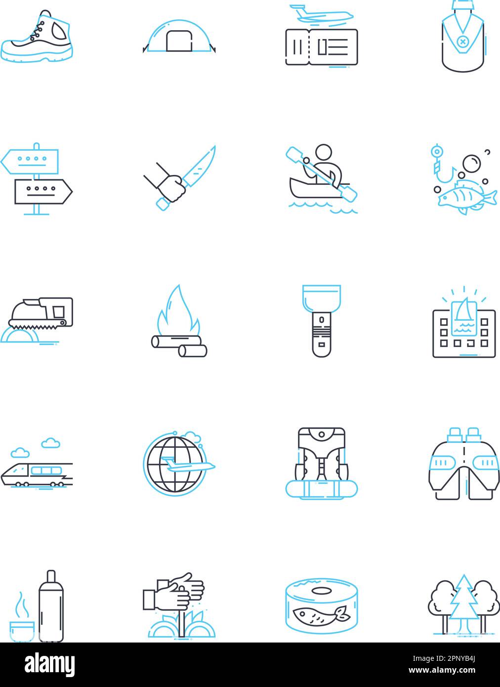 Walking linear icons set. Hiking, Strolling, Trekking, Sauntering ...