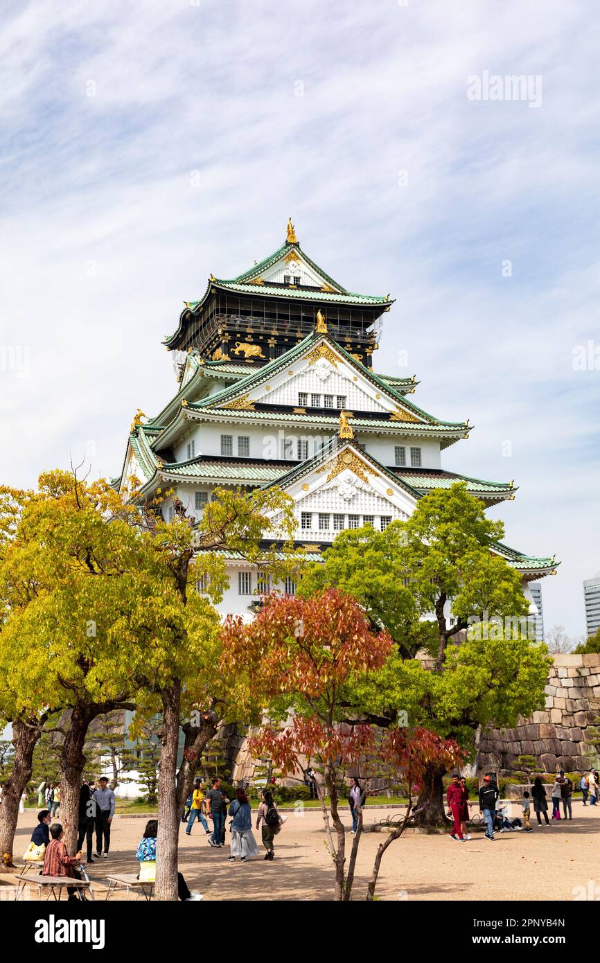 Osaka Castle April 2023, Osaka castle main keep tower on the grounds of ...