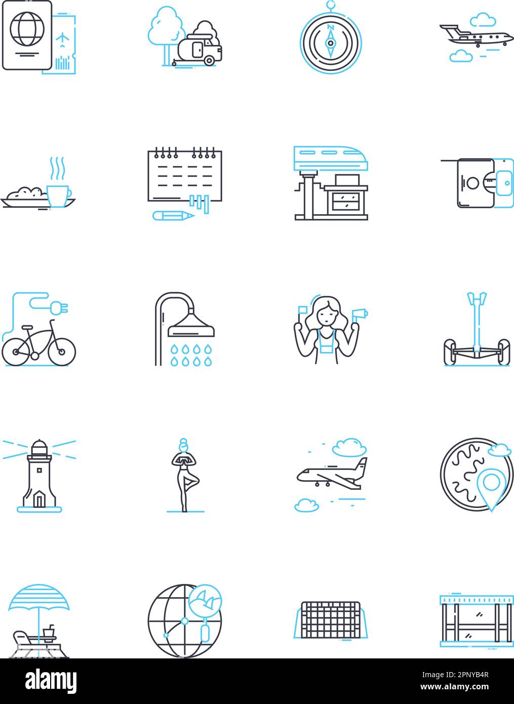 Escapade linear icons set. Adventure, Thrill, Excitement, Action-packed ...