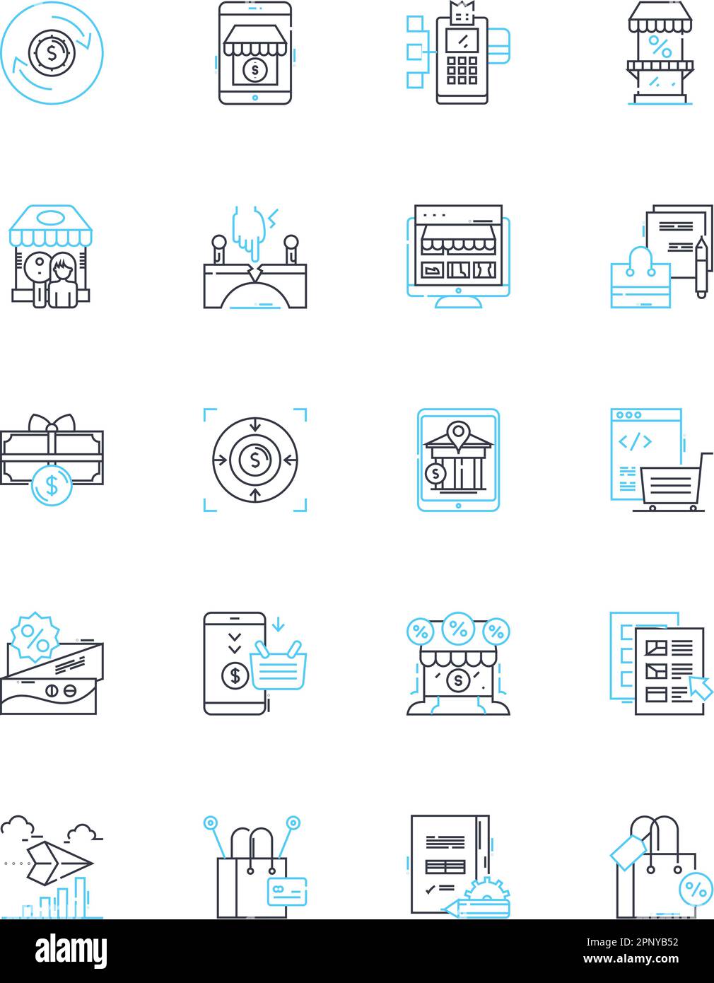 Virtual market linear icons set. E-commerce, Cyber, Digital, Online, Web, Internet, Virtual line ...