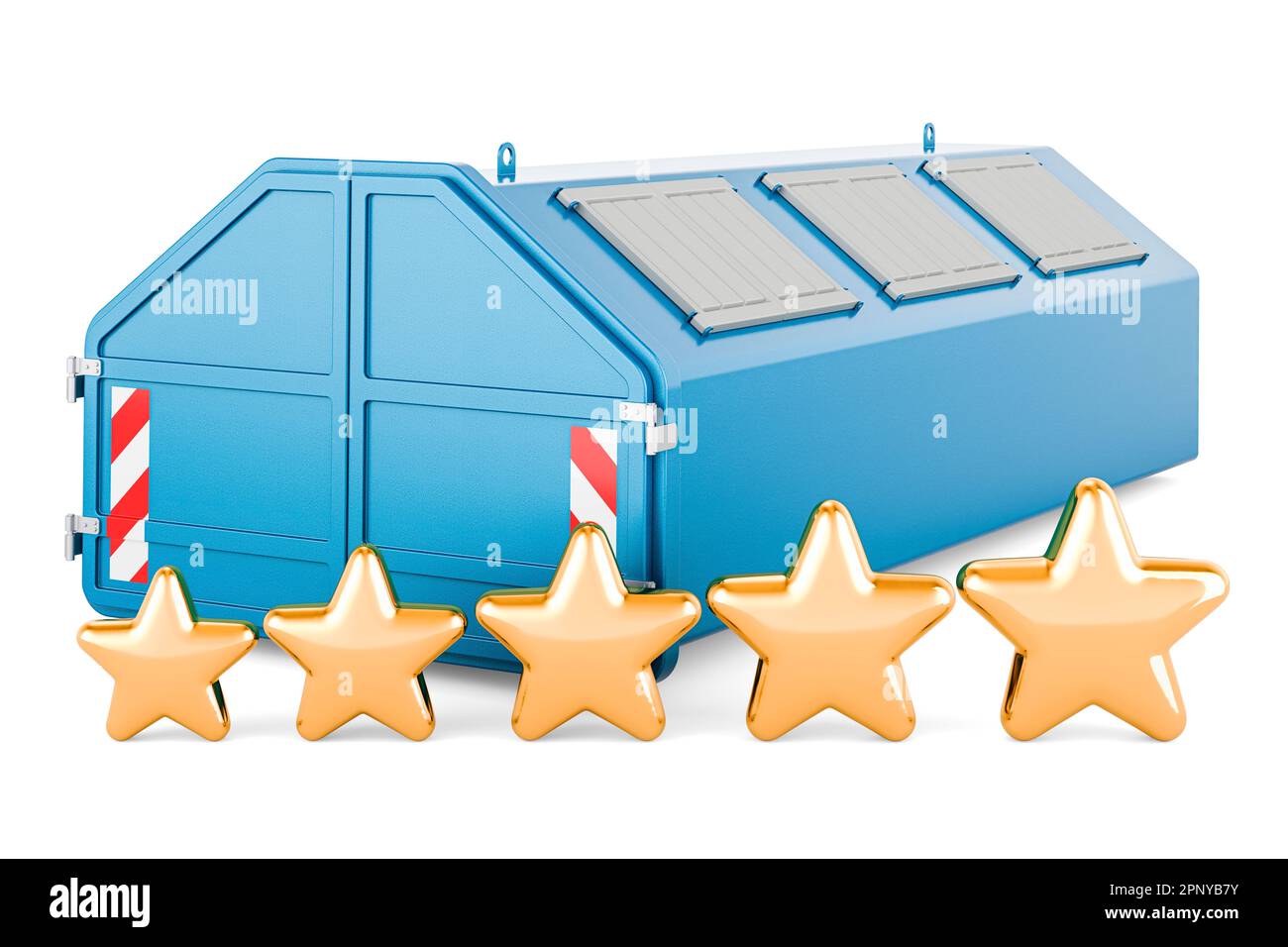 Industrial waste skip with five golden stars, 3D rendering isolated on ...