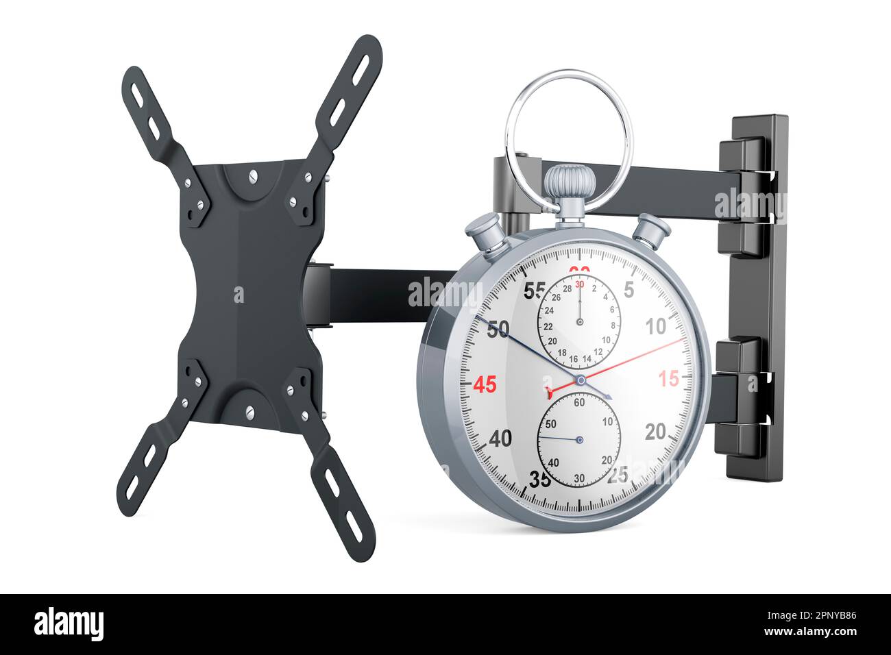 TV Monitor Wall Mount with stopwatch, 3D rendering isolated on white ...